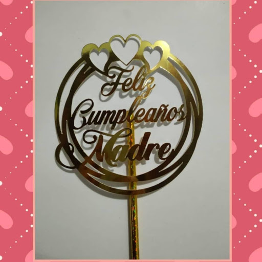 Topper Metalizado Redondo Feliz Cumpleaños Madre - Mis Toppers Tus Toppers
