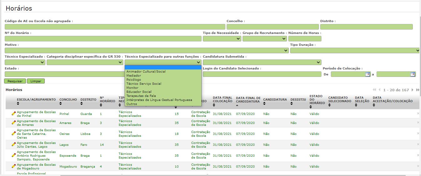 Instruções gerais de utilização do SIGRHE - Técnicos Especializados