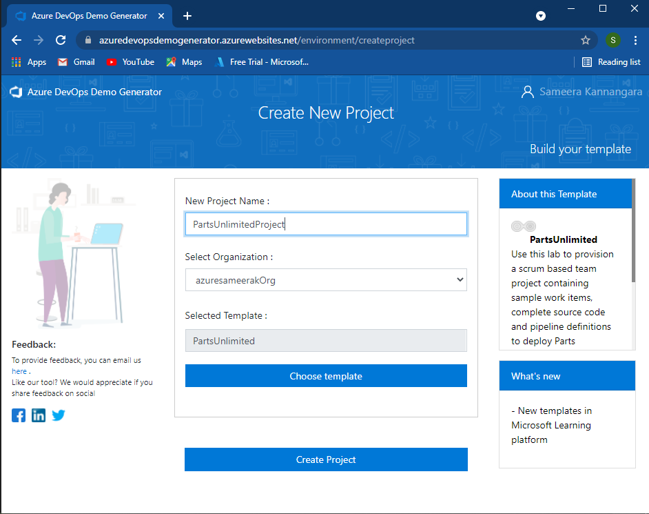 Creating PartsUnlimited Azure DevOps Sample project
