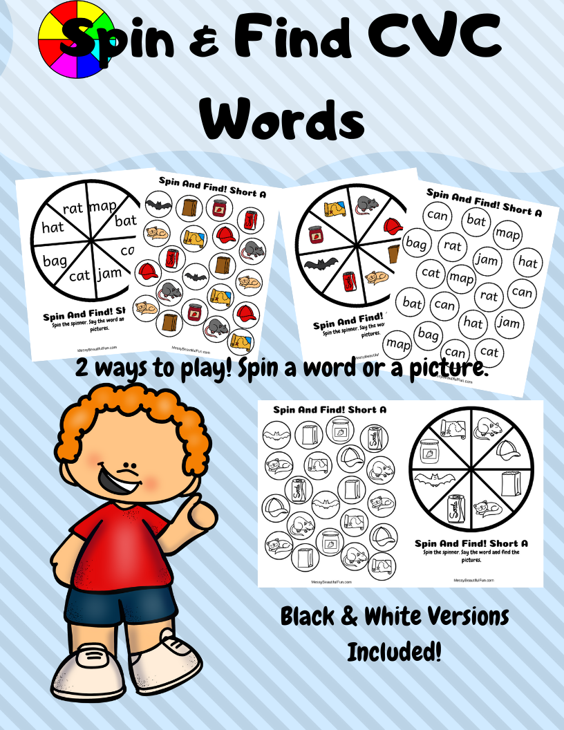 Messy, Beautiful, Fun: Spin And Find CVC Words Printable Pack