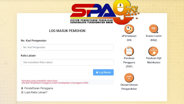 Cara Daftar Akaun SPA9 2024 Kerja Kerajaan - SPA9