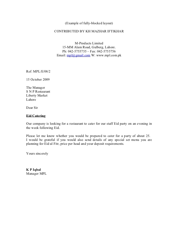 Full Block Letter Format - Formal Letter