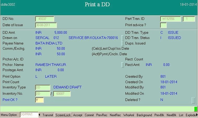 Finacle Step-By-Step: Printing of a Single Demand Draft (DD)