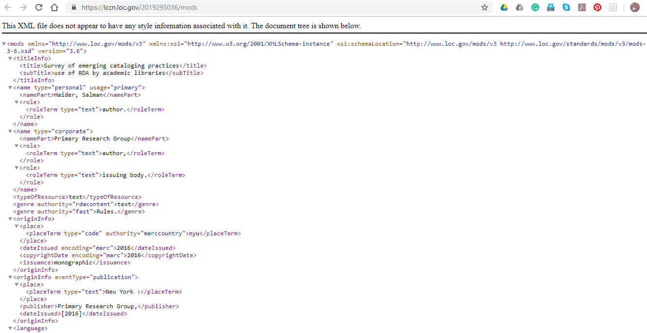 Cataloging Metadata Examples : RDA AACR2 LCSH LCC DDC MARC-21 BIBFRAME Etc.