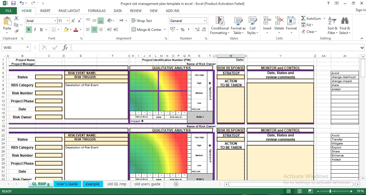Project risk management plan template excel