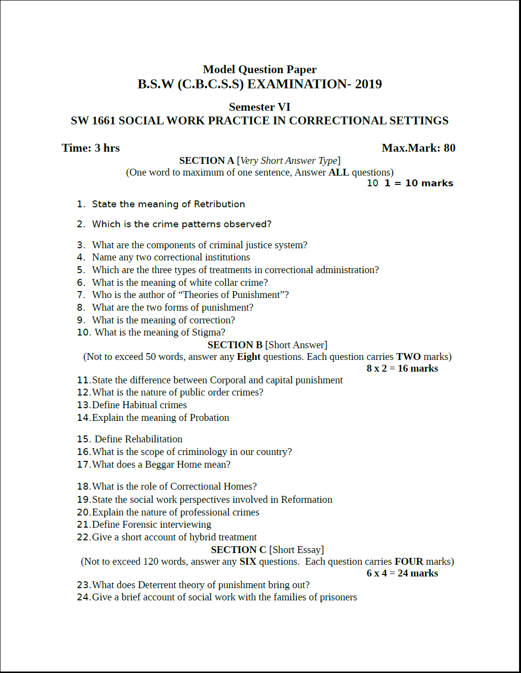 Kerala University Social Work Practice In Correctional Settings 2019 ...