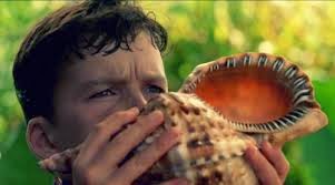 Ralph initially blowing the conch where the boys will all finally meet ...