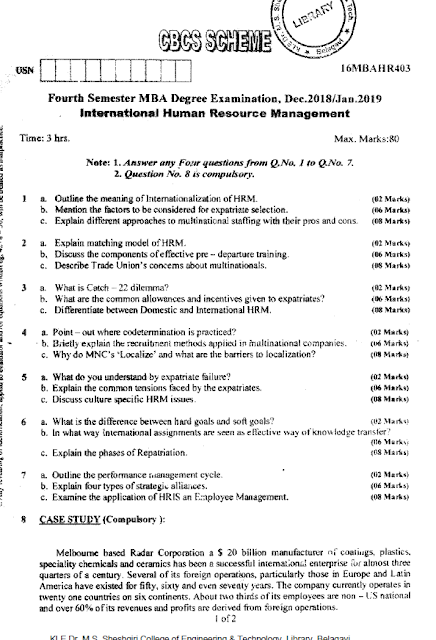 Visvesvaraya Technological University MBA (CBCS) Fourth Semester ...