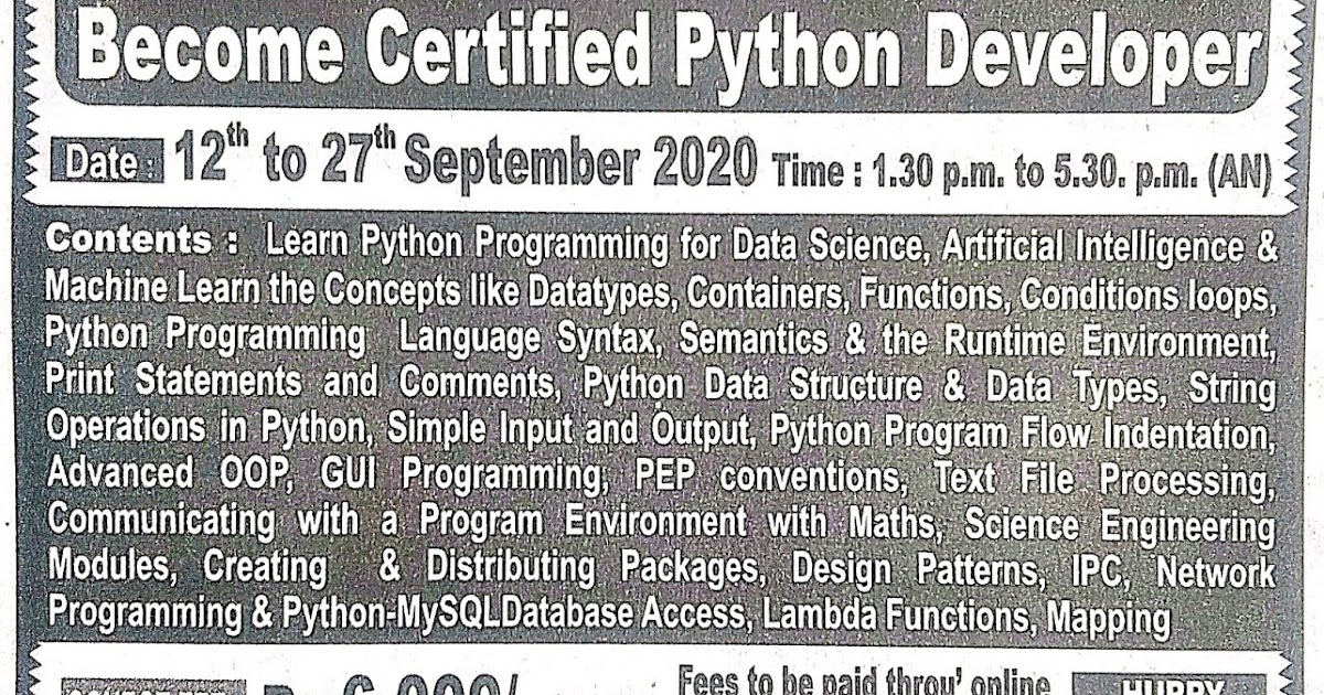 MSME Technology Development Centre Chennai Python Developer Course Admission - 2020 - TNPSC Master