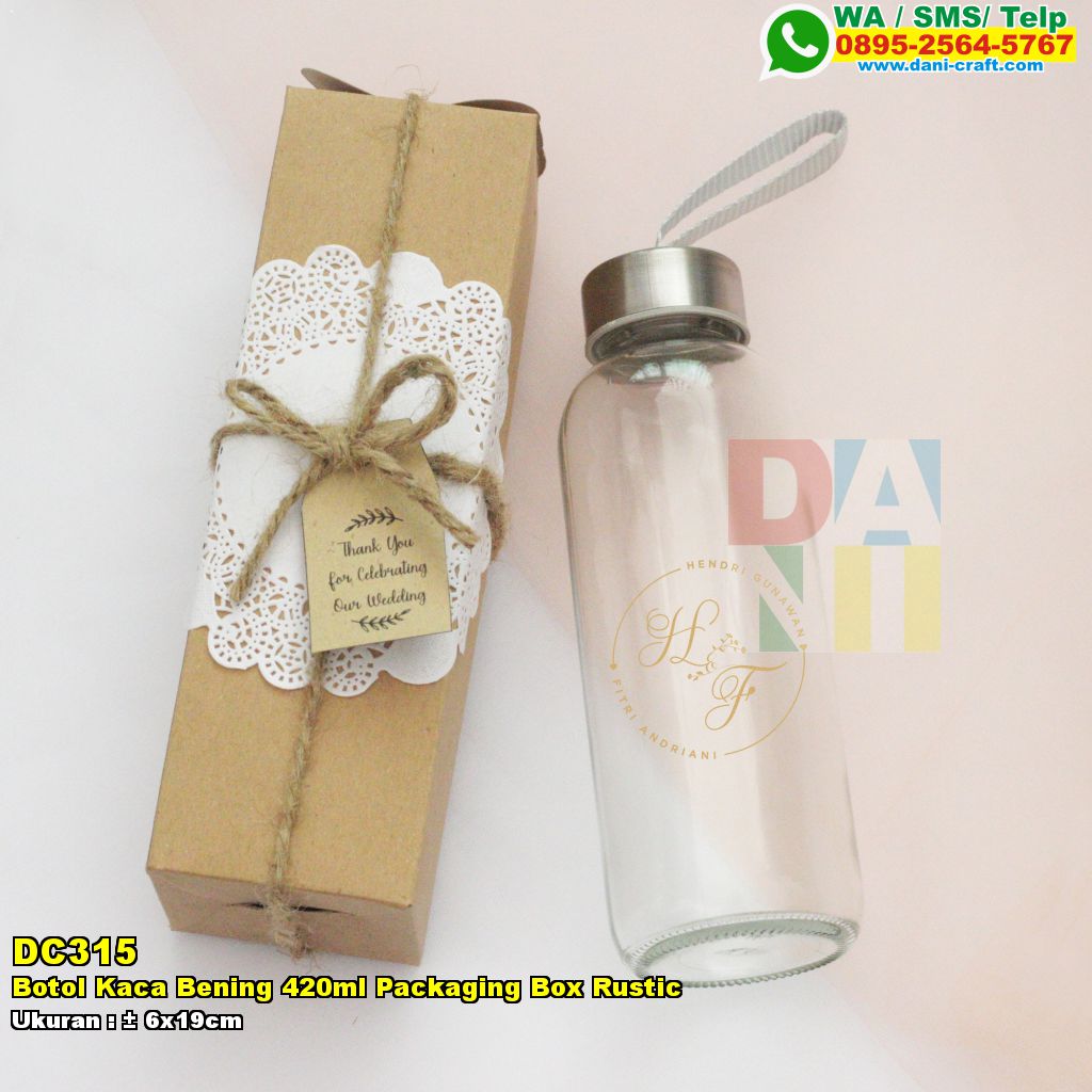 Botol Kaca Bening 420ml Packaging Box Rustic | Souvenir Pernikahan