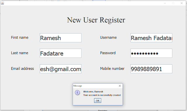 Registration Form using Java Swing + JDBC + MySQL Example Tutorial
