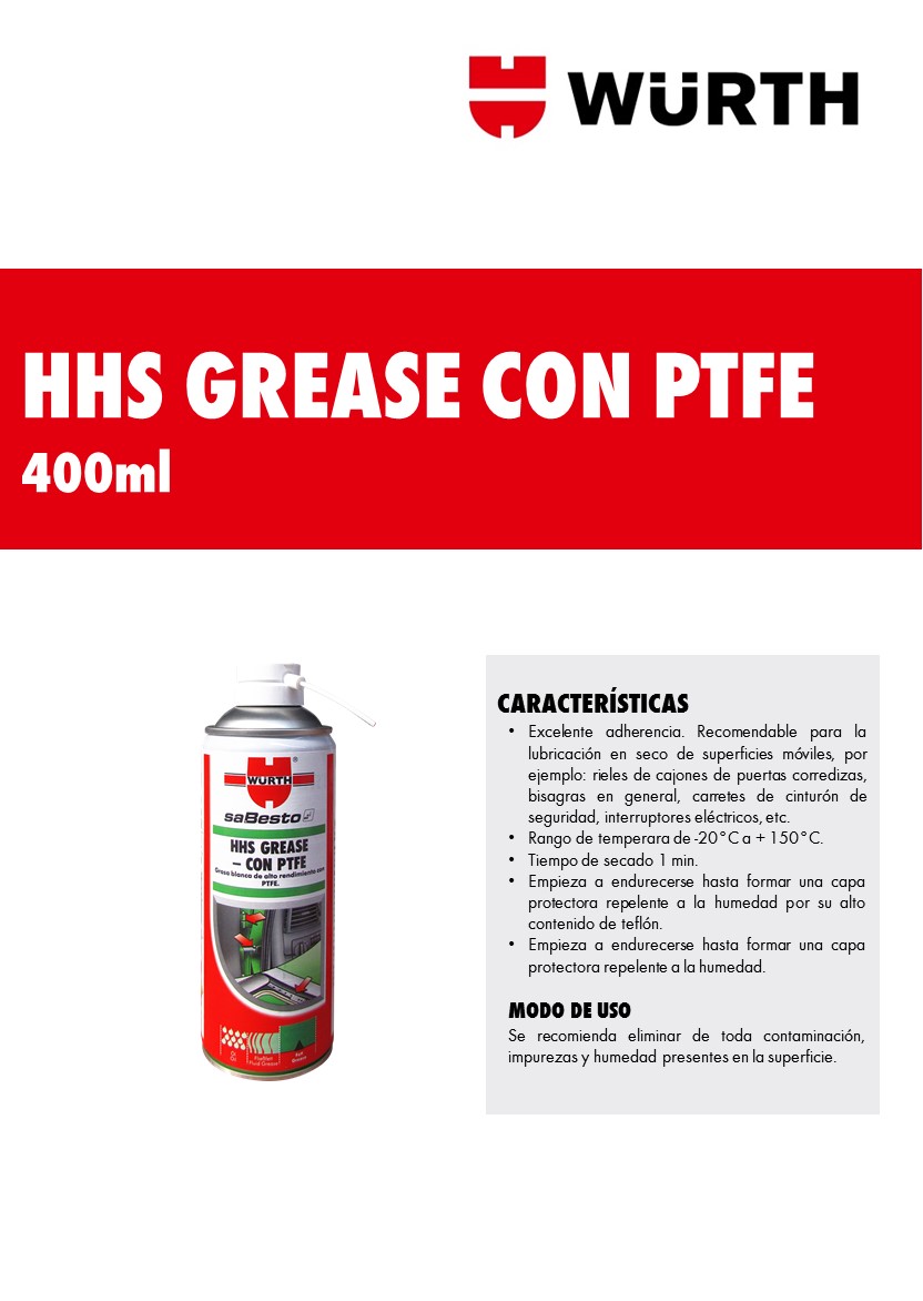 WÜRTH MÉXICO: 00893 106 7 HHS GREASE CON PTFE 400ML