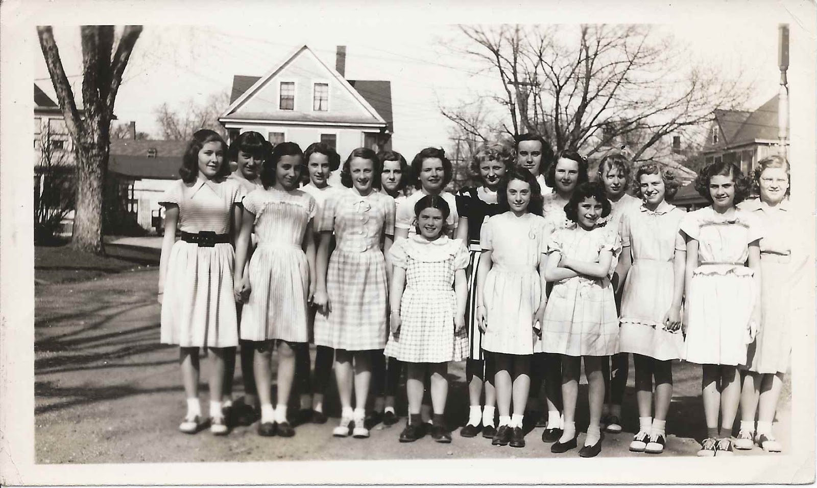 Heirlooms Reunited: 1947 Group Snapshot of Girls, possibly at Auburn, Maine