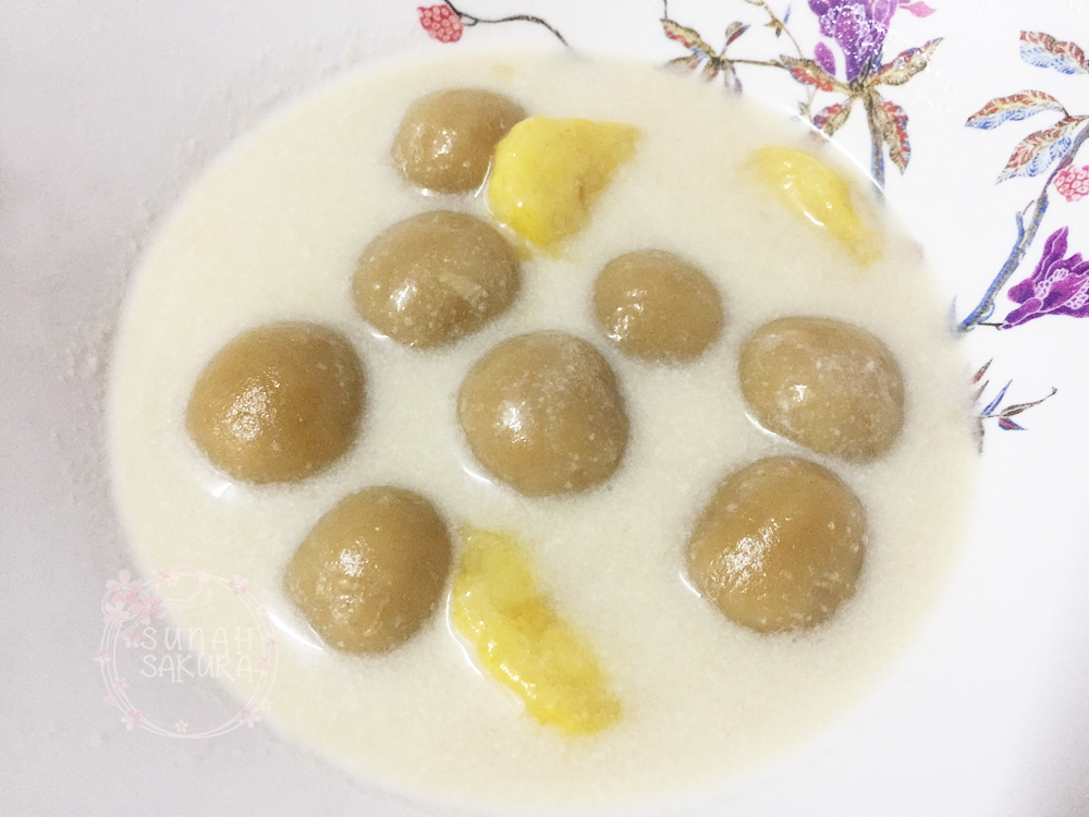 Resepi Step by Step Pengat Bebola Lempuk Durian dengan Pisang