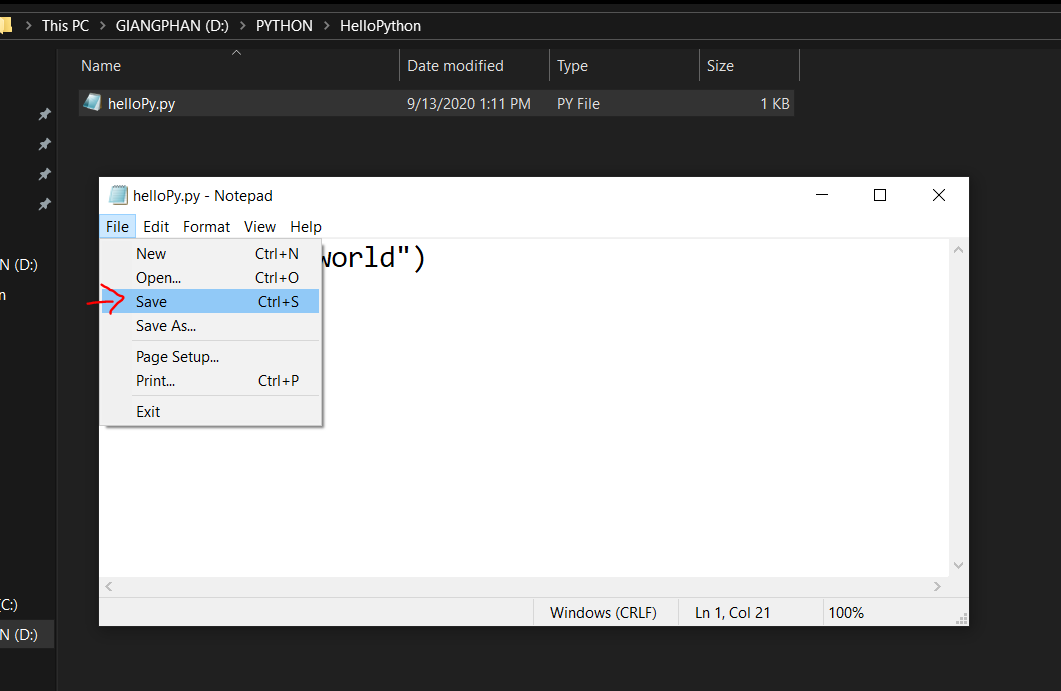 #2 . Lập trình python với Notepad