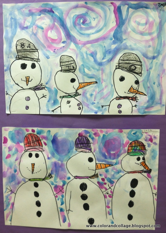 Color, collage, and much more: Snowman portraits, exploring directions