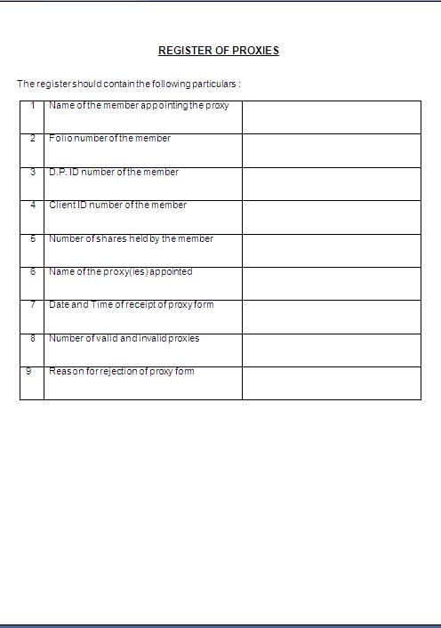 Format of Register of Proxies in Word Free Download