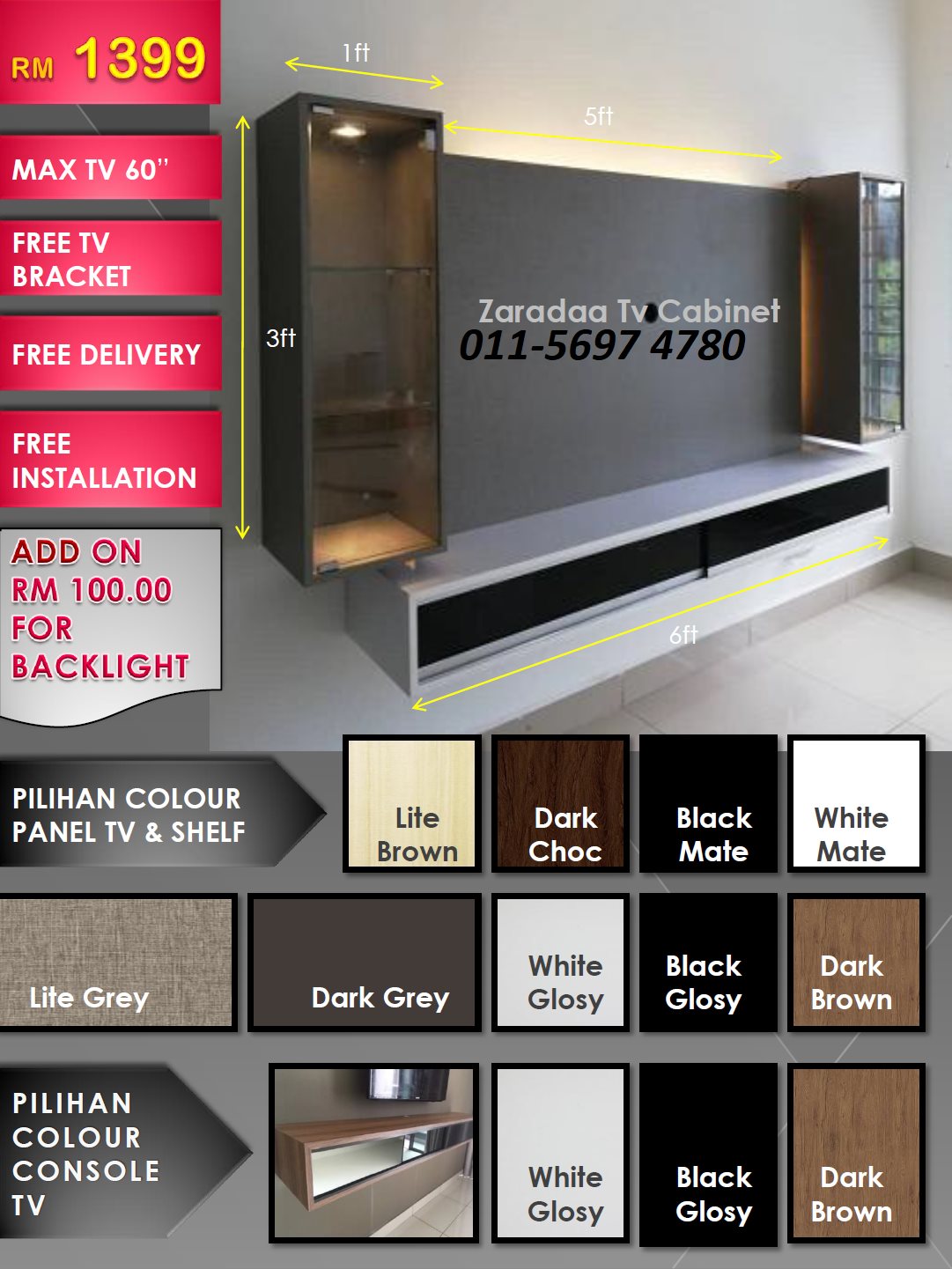 KABINET TV RM1399 HOME DECOR MALAYSIA |CABINET TV WALL MOUNTING|KABINET ...