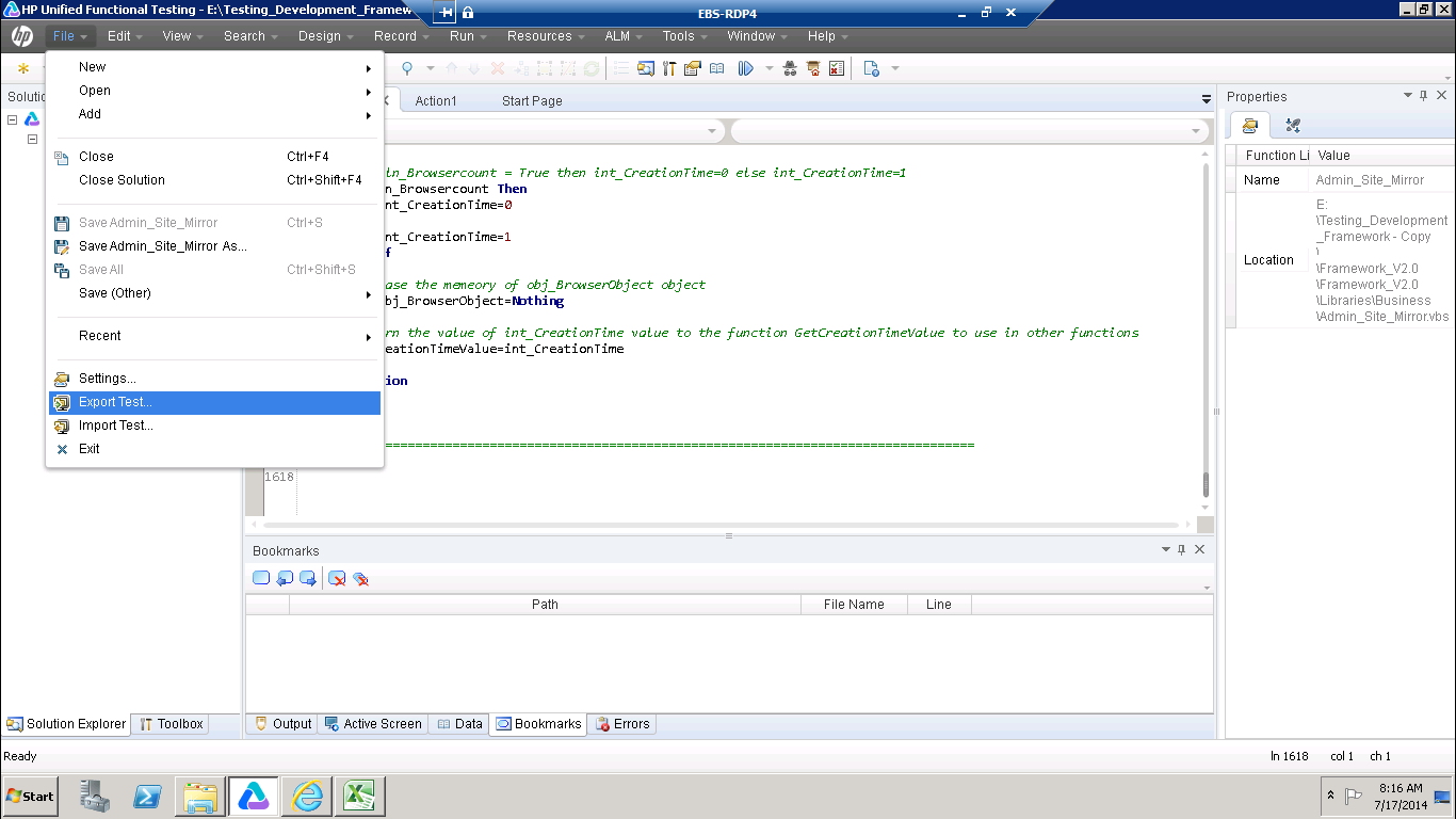 QTP and VBScript Tutorials: Exporting and Importing Test using QTP/UFT