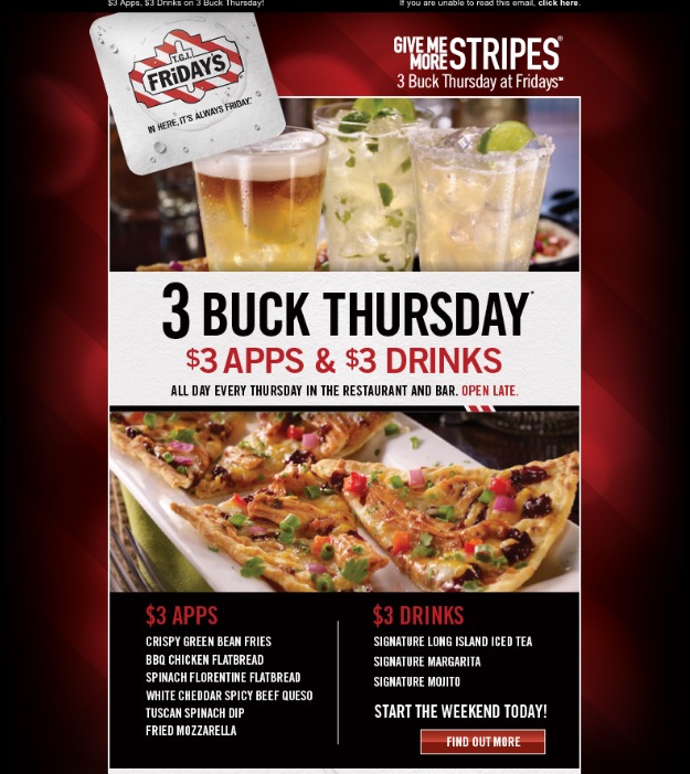 FREE IS MY LIFE: DEAL: $3 Thursdays at TGI Fridays include $3 apps & $3 ...