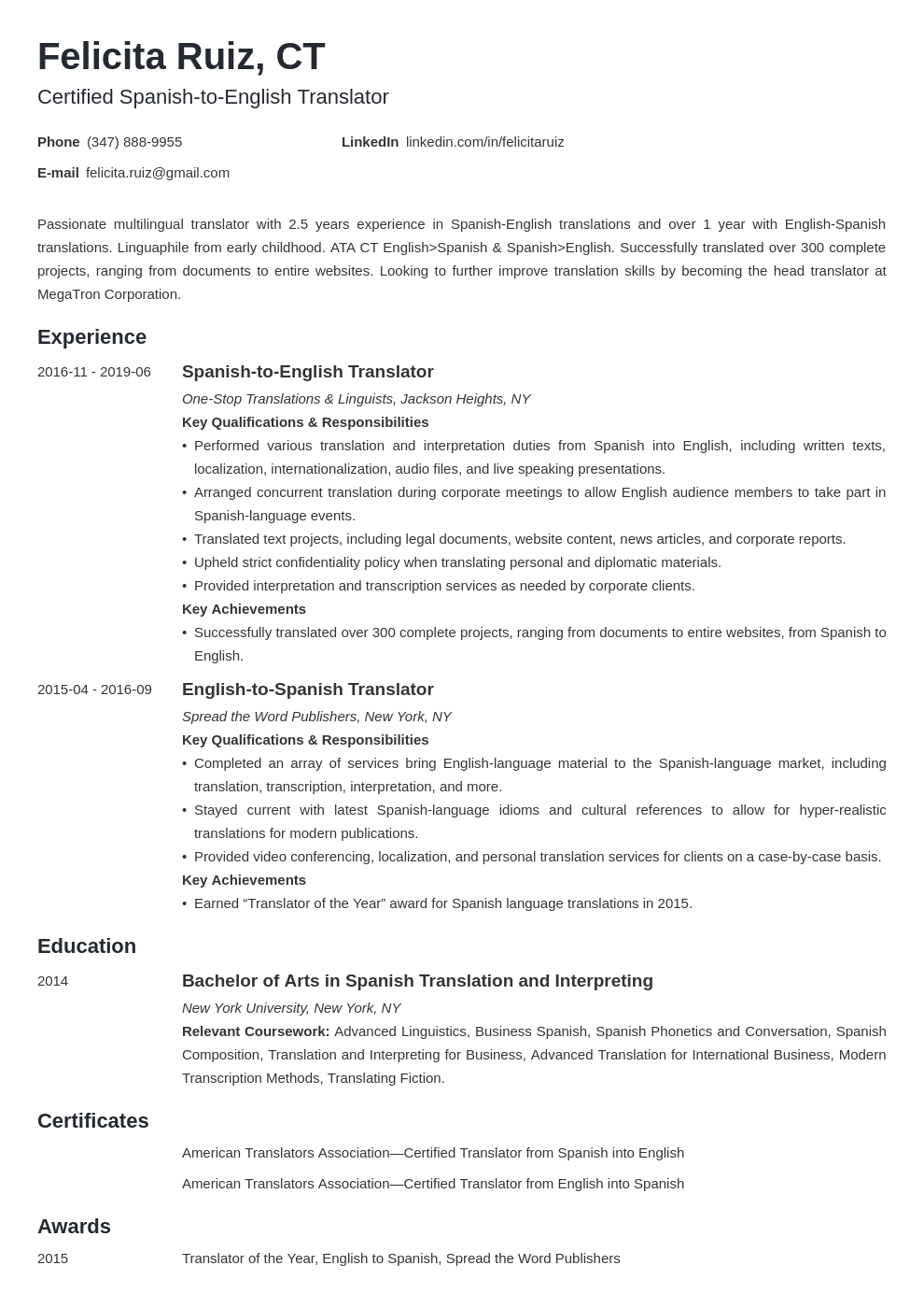 Resume Template In Spanish ~ Resume Letter