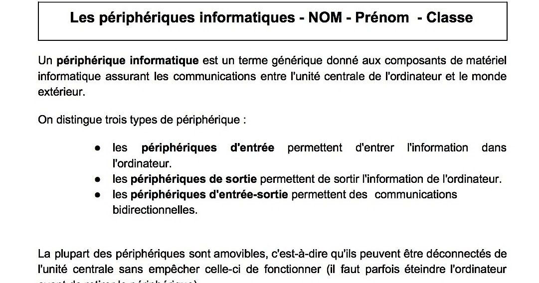 Technologie59: Travaux Dirigés - Les périphériques informatiques