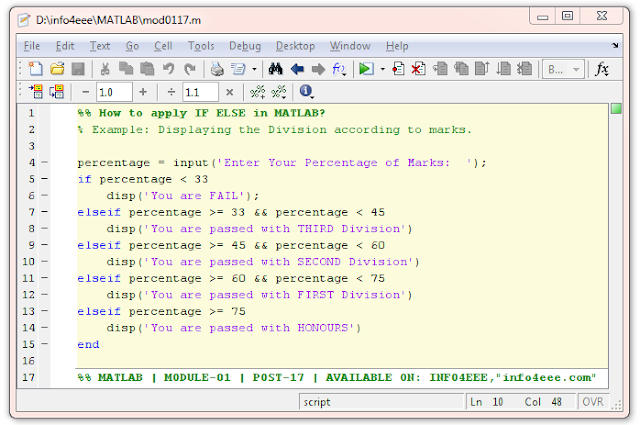 How To Apply IF ELSE in MATLAB - INFO4EEE