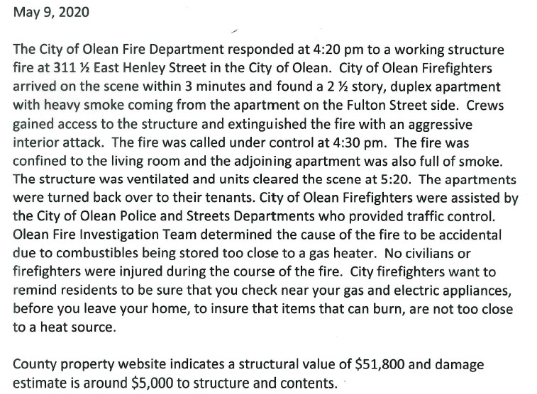 Wellsville Regional News (dot) com: City of Olean Fire Department Press ...