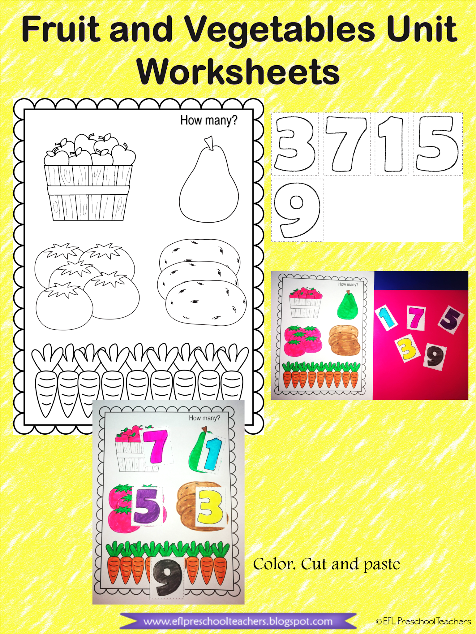 ESL/EFL Preschool Teachers: Fruit and Vegetables Theme Worksheets for ...