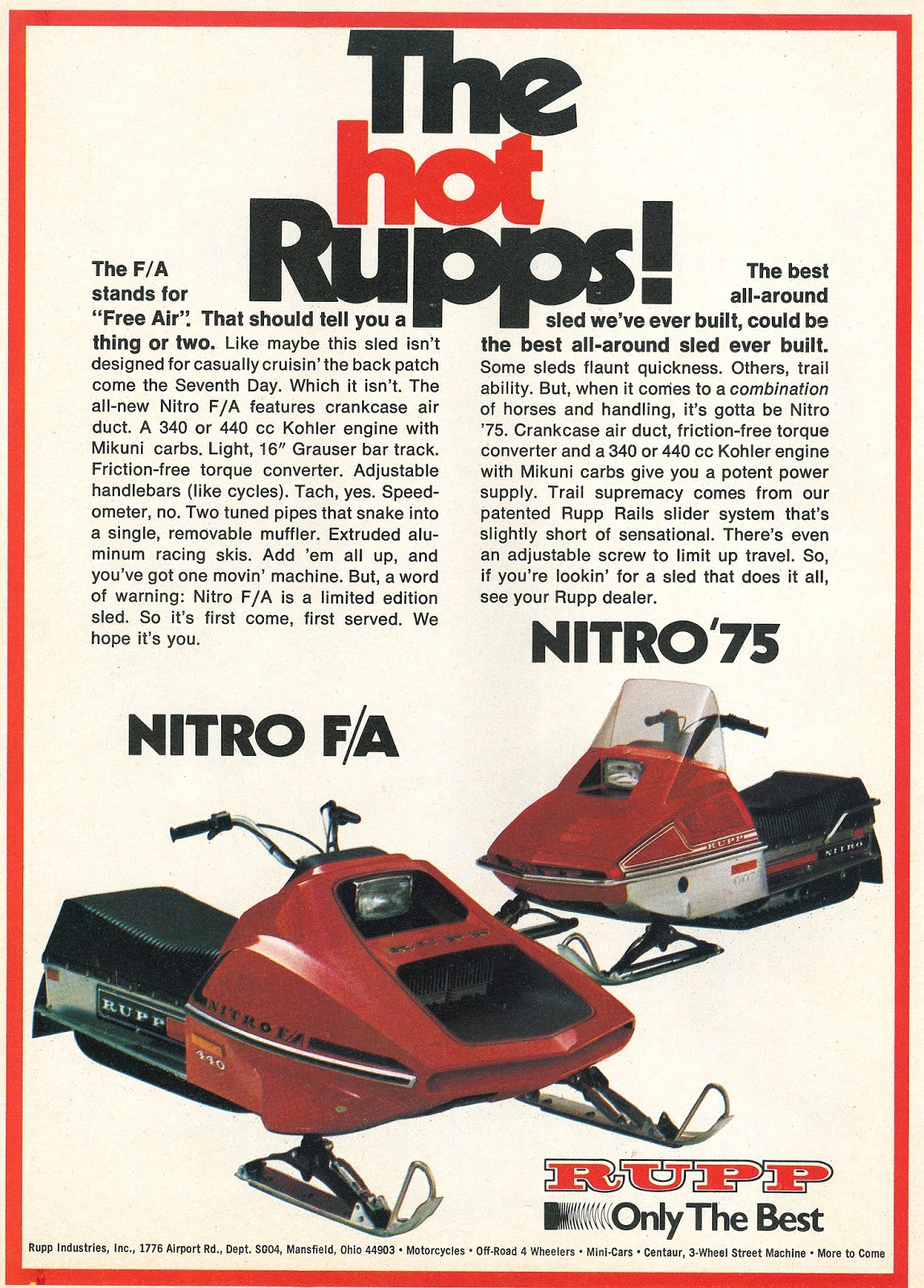 CLASSIC SNOWMOBILES OF THE PAST: 1975 RUPP NITRO SNOWMOBILES