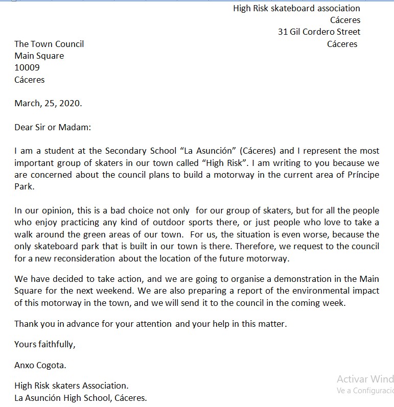 .: FORMAL LETTER: EXAMPLES (2º ESO ENGLISH)