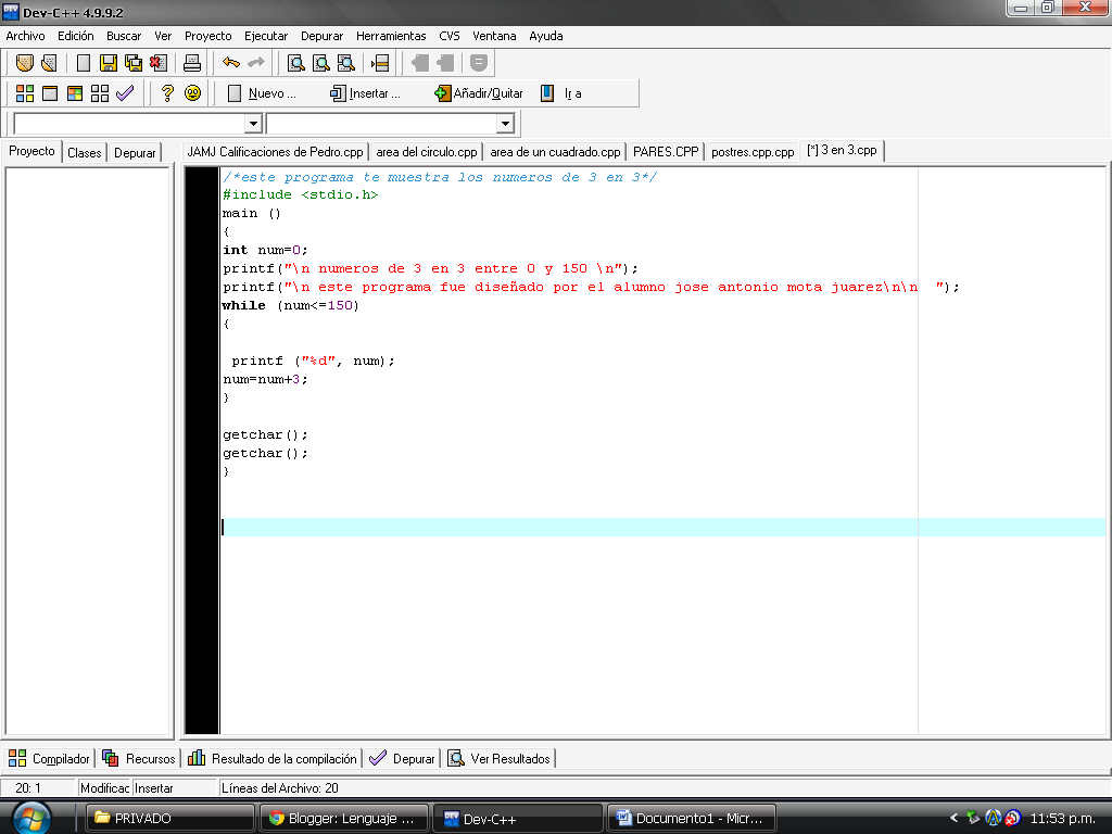 Lenguaje de Programacion en C++: EJEMPLOS