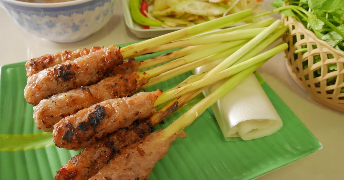 Vietnamese Royal Cuisine - Nem Lui or Pork Skewers on Lemongrass, Hue
