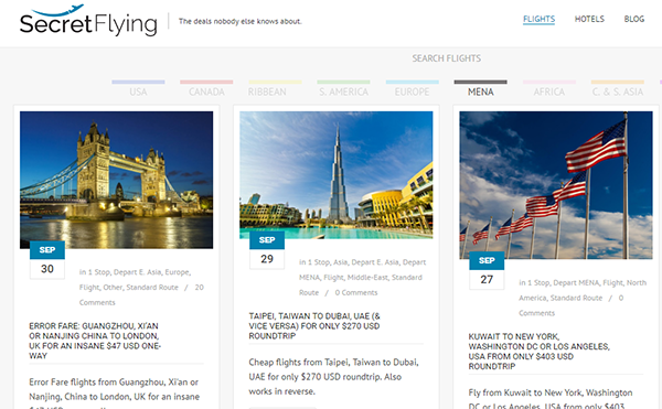Secret Flying: Des offres de vols pas cher | FILTRENET