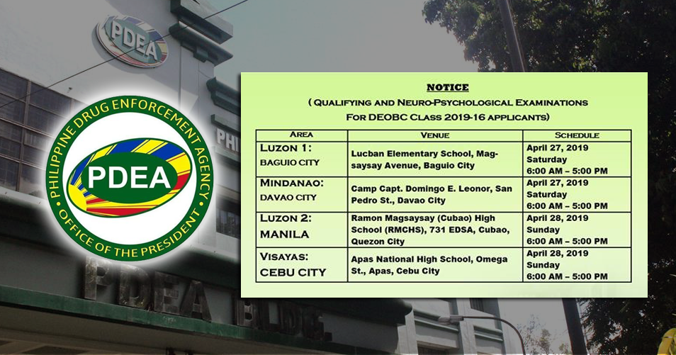 Civil Service Exam PH: PDEA Recruitment 2019: Schedule of Qualifying Exam