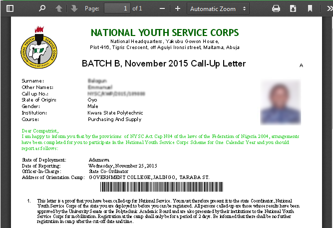 2016 NYSC Batch A Call-Up Letter is Out – Print Yours Now