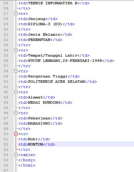 MEMBUAT TABEL BIODATA DI html