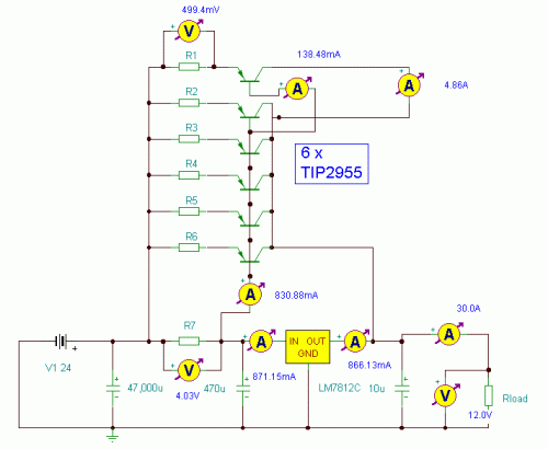 Using a single 7812 IC 12 Volt 30 Amp Circuit Diagram