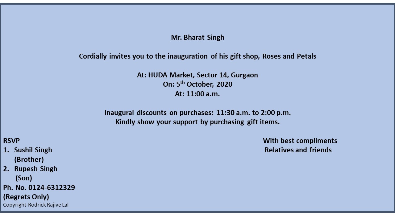 Rodrick Writes: Formal Invitations, Notes of Regret and Notes of Acceptance