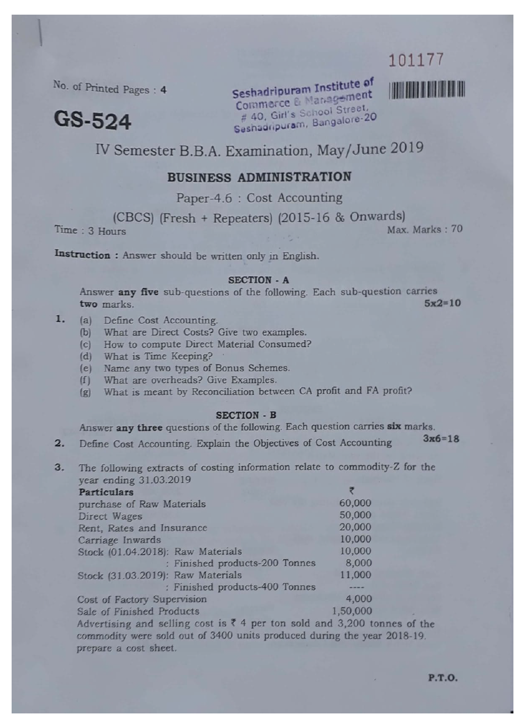Bangalore University B B A Business Administration Paper 4 6 Cost bangalore-university-b-b-a-business-administration-paper-4-6-cost