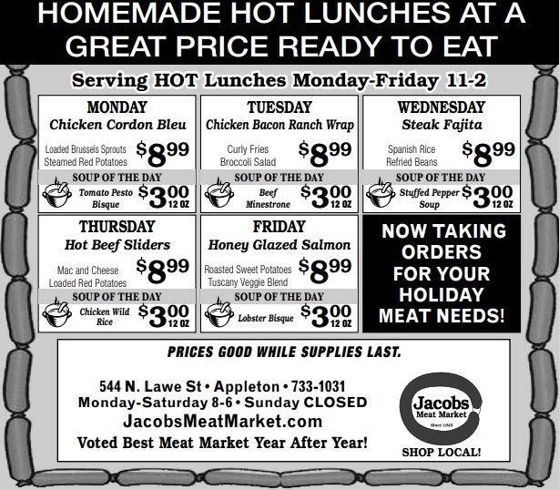 HOT Lunch Menu 12/14-12/18/2020--Last Menu of the year! | Jacobs Meat ...