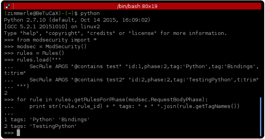 /dev/stdout: ModSecurity Python Bindings: Parsing ModSecurity rules ...