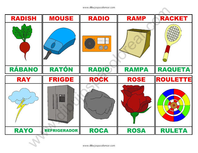 Memorama a color Español - Ingles de la letra R