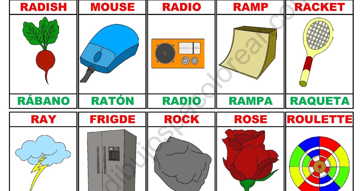 Memorama a color Español - Ingles de la letra R