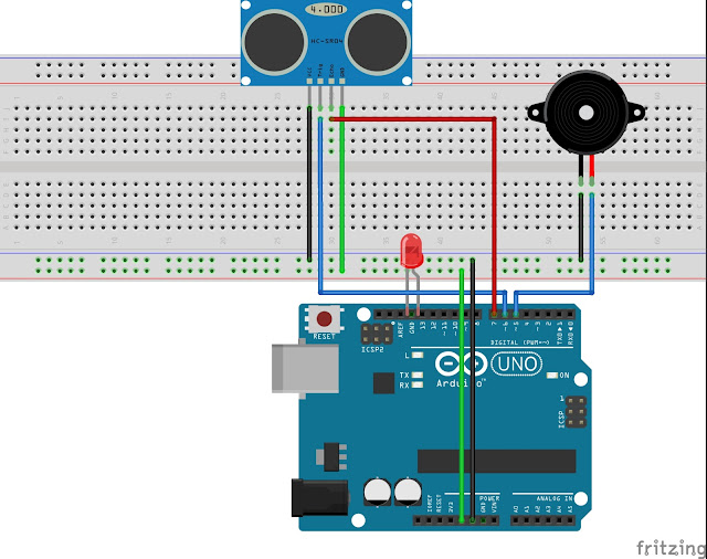 3rd Project - Ultrasonic sensor, LED and Buzzer | Densluck