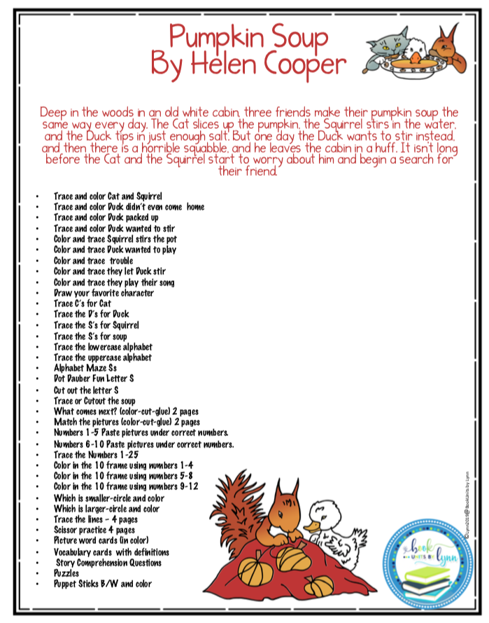 PUMPKIN SOUP BOOK UNIT ~ Book Units by Lynn