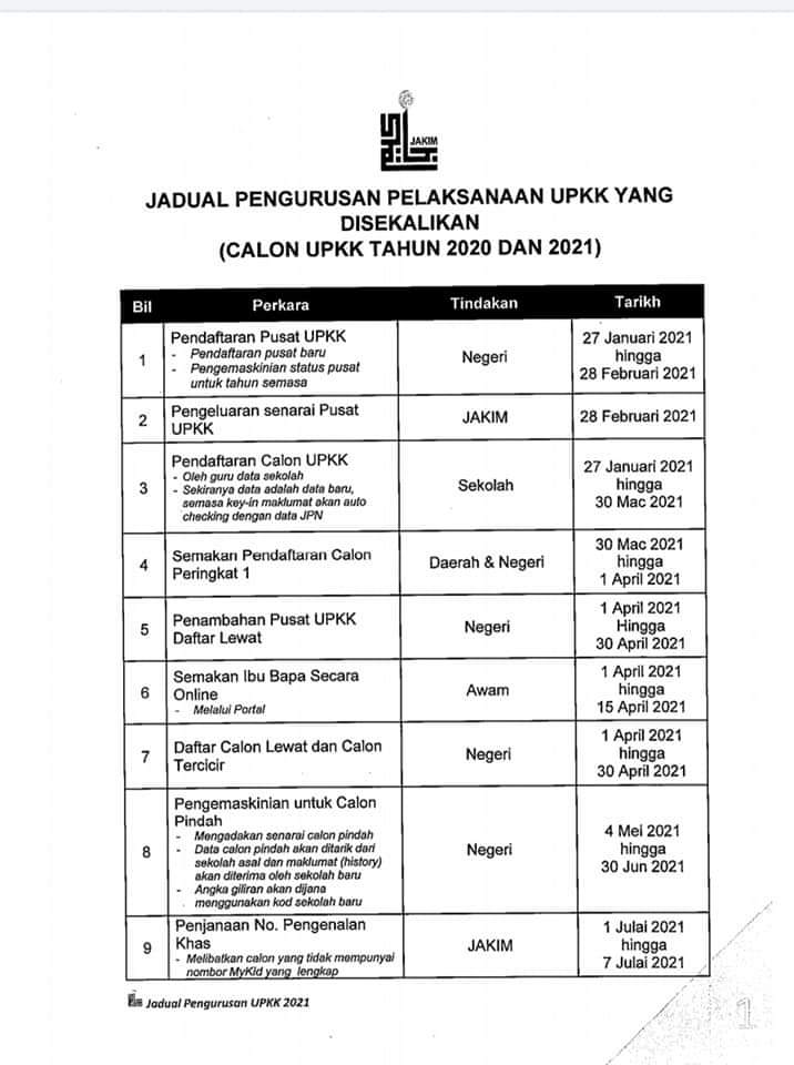 JADUAL PEPERIKSAAN UPKK CALON 2020 DAN 2021