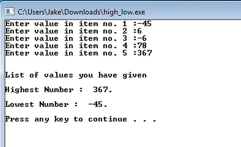 Free Programming Source Codes And Computer Programming Tutorials Highest And Lowest Number