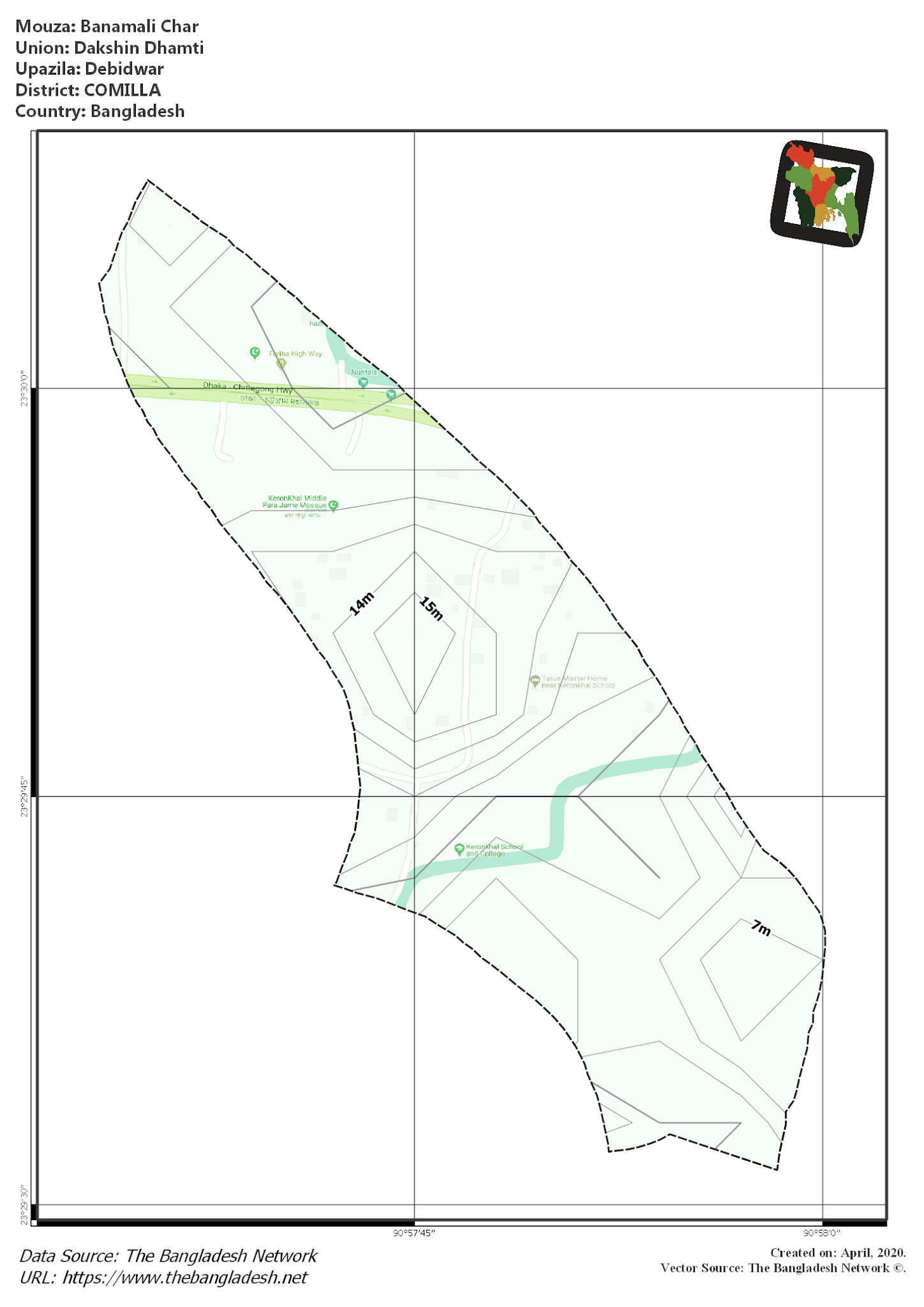 Map of Banamali Char Mouza, Debidwar, Comilla